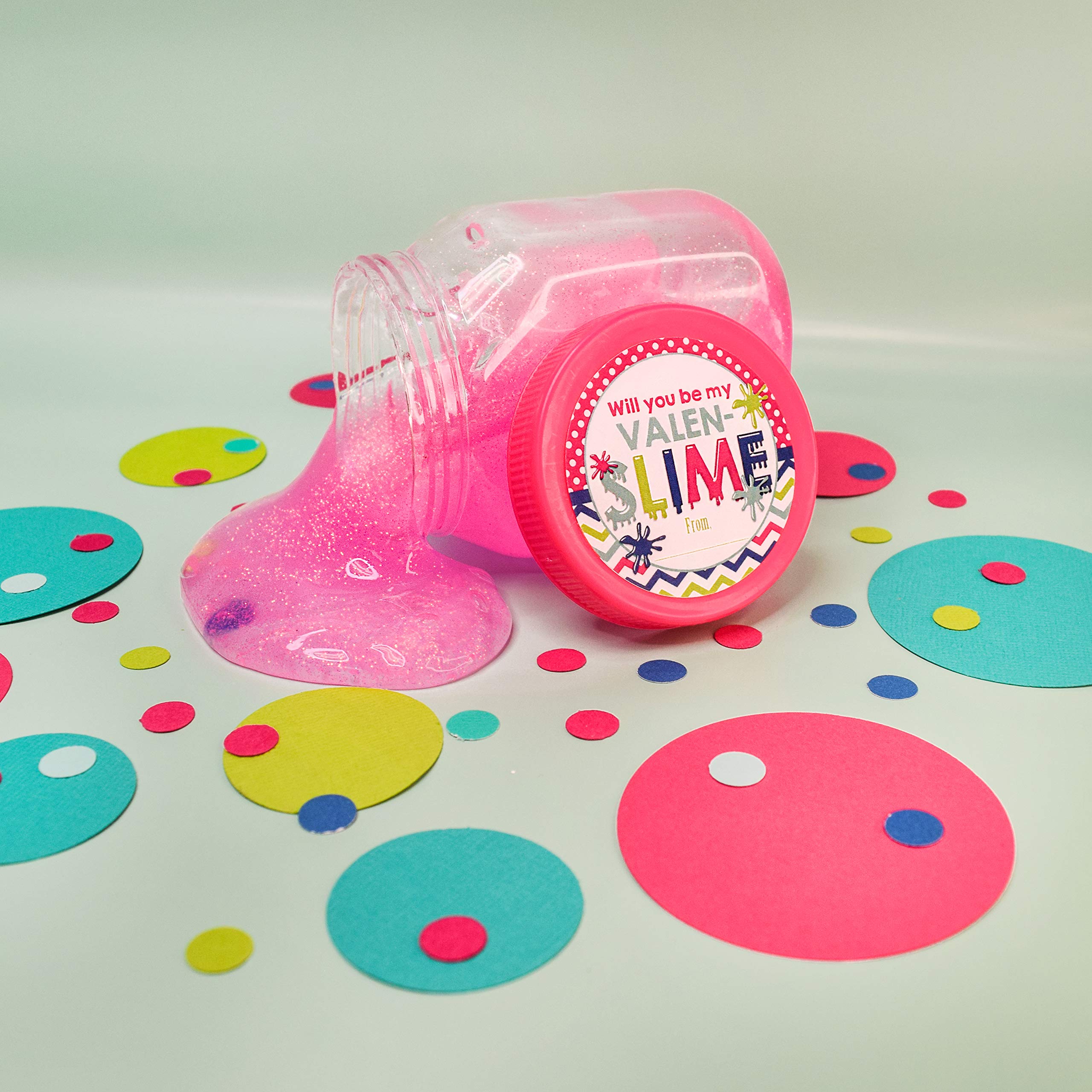 Slime Time Valentine Party Favor Sticker Labels, 40 2" Party Circle Stickers by AmandaCreation, Great for Classroom Valentines, Envelope Seals, Gifts & Treats