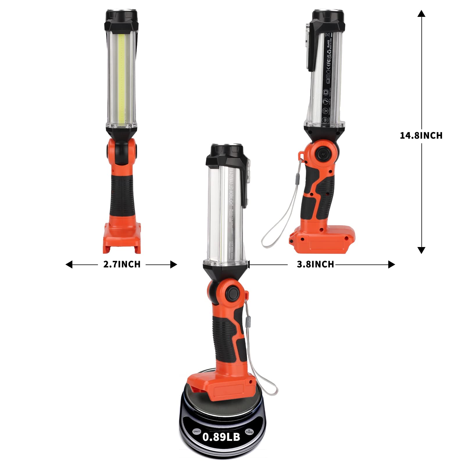 Taingwei 2000LM LED Work Light for black and decker 20v lithium battery, 25W Flashlight for Camping, Car Repairing, Emergency and Job Site Lighting