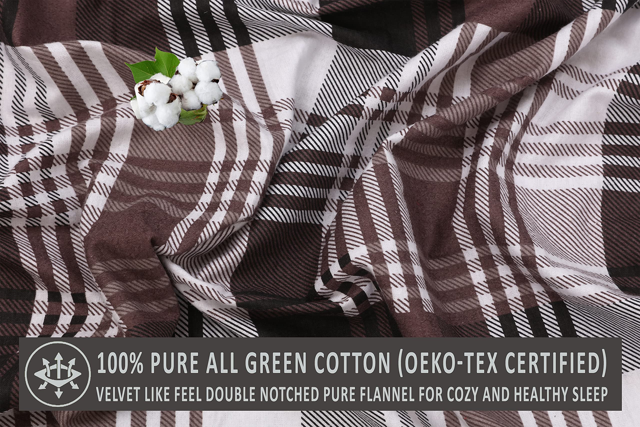 RUVANTI Flannel Sheets Full Size - 100% Cotton Brushed Flannel Bed Sheet Sets - Deep Pockets 16 Inches - All Seasons Breathable & Super Soft - Warm & Cozy - 4 Pcs - Red & Black Plaid