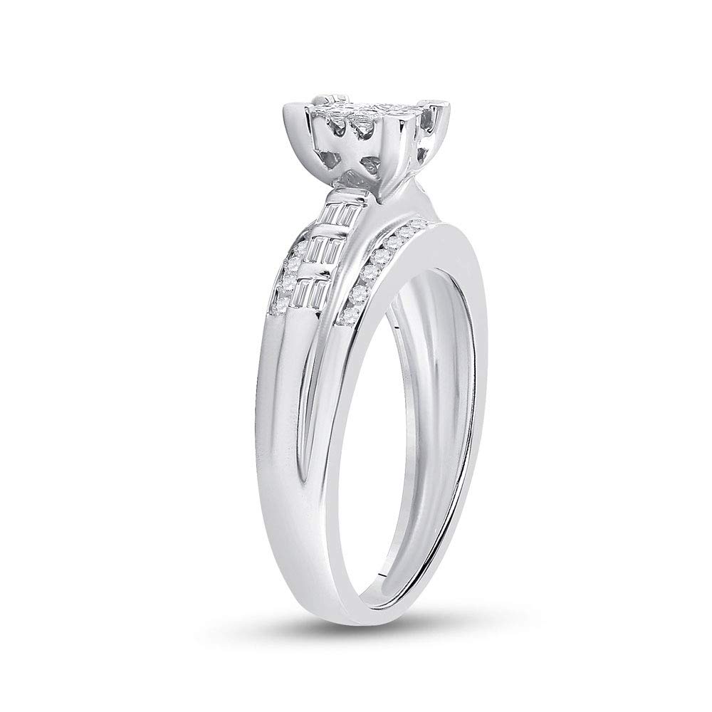 The Diamond Deal Sterling Silver Womens Princess Diamond Cluster Bridal Wedding Engagement Ring 1/2 Cttw