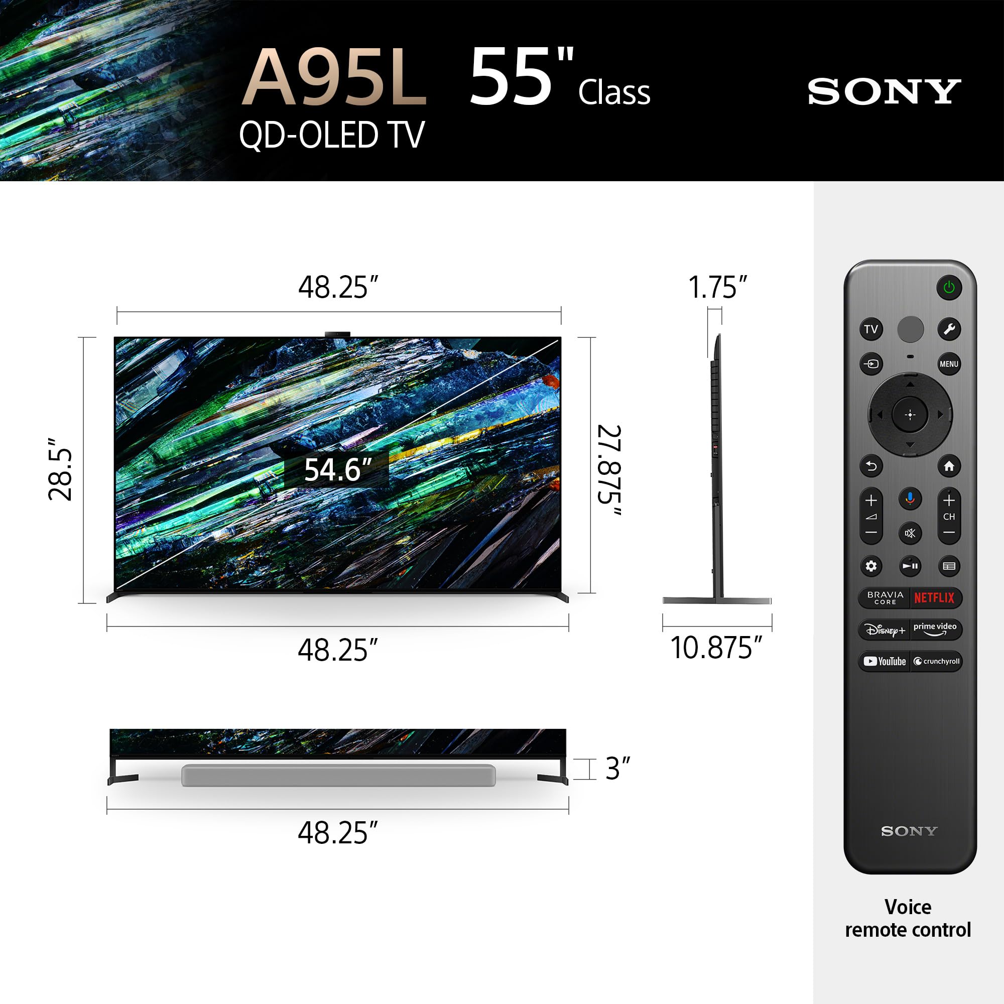 Sony XR55A95L 55 Inch QD-OLED 4K UHD Smart Google TV with AI Upscaling with a 5S-PS4-US1 4-Outlet Power with Omniport USB (2023)