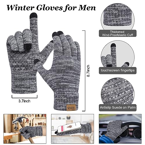 Senker Fashion Beanie Hat and Touchscreen Gloves Set (F-Grey, Large)
