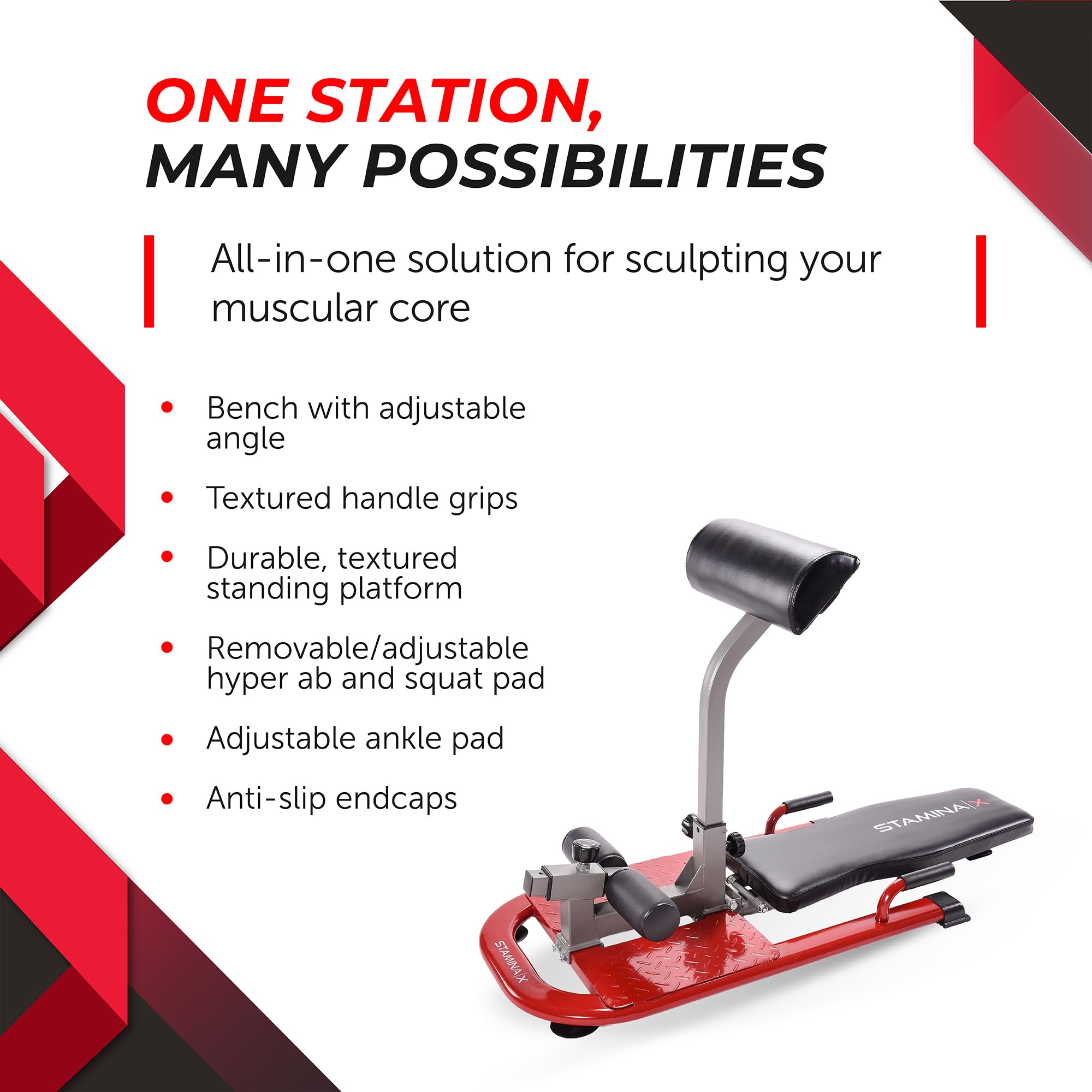 Stamina X 4-in-1 Fitness Bench - Adjustable Weight and Foldable Exercise Bench Roman Chair with Smart Workout App - Up to 250 lbs Weight Capacity