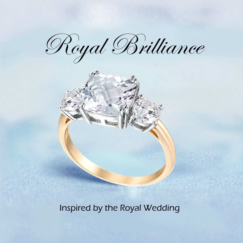 Samie Collection 3 Stone CZ Engagement Ring for Women Inspired by Royal Wedding in Gold Plating, Size 9