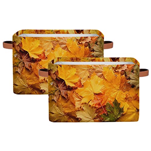 XMNYGJ Colorful Fall Autumn Leaves Storage Baskets Foldable Large Fabric Storage Bins for Organizing Toys, Clothes, Shelves, Closet, 15x11x9.5 Inches Storage Box with Handles