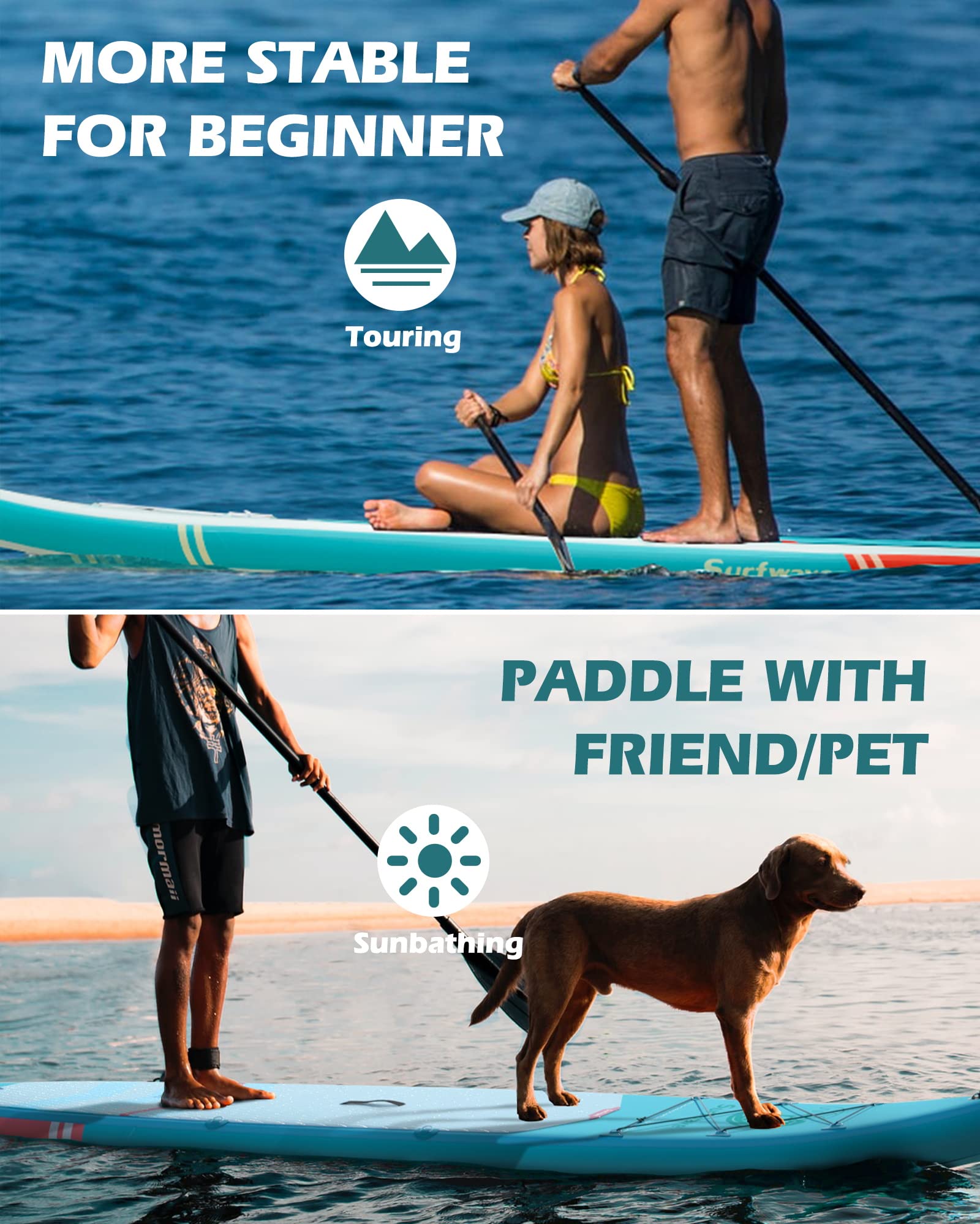 Surfwave 10'8''×33''×6'' Extra Wide Inflatable Paddle Board, Stand up Paddle Board W/Camera Mount, 5L Waterproof, Floatable Paddle, 5MIN Fast Inflate, Ideal SUP Board for Beginners & Expects
