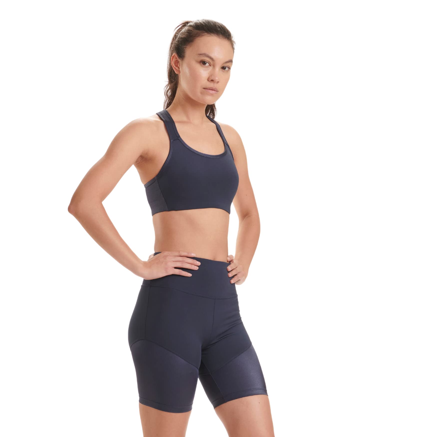 Spalding Women's Active Shine Racerback Sports Bra, Navy Blazer, 1X