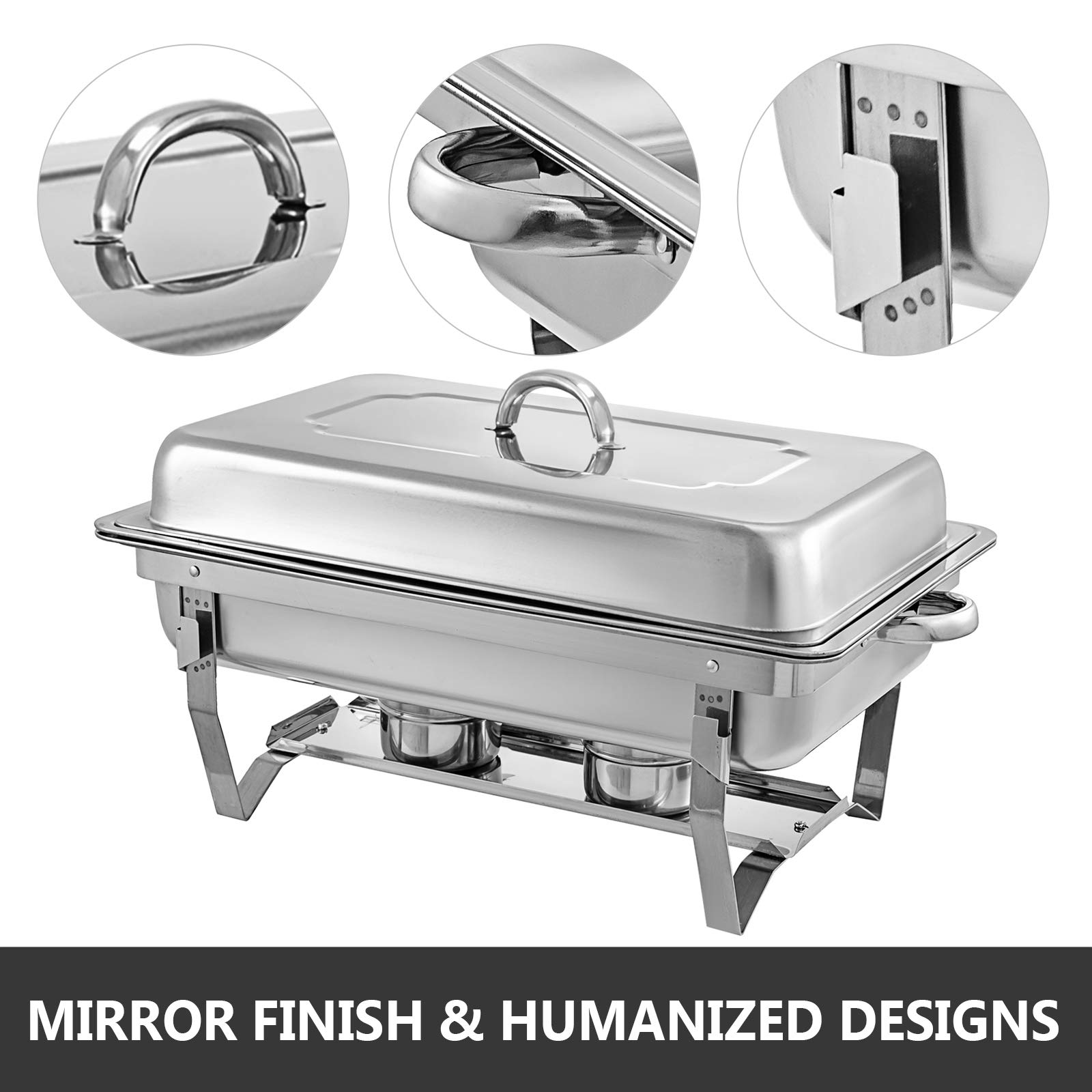 VEVOR 8 Quart Stainless Steel Complete Rectangular Chafers for Catering Buffet Warmer Set with Folding Frame, 4 Packs, Sliverā¦