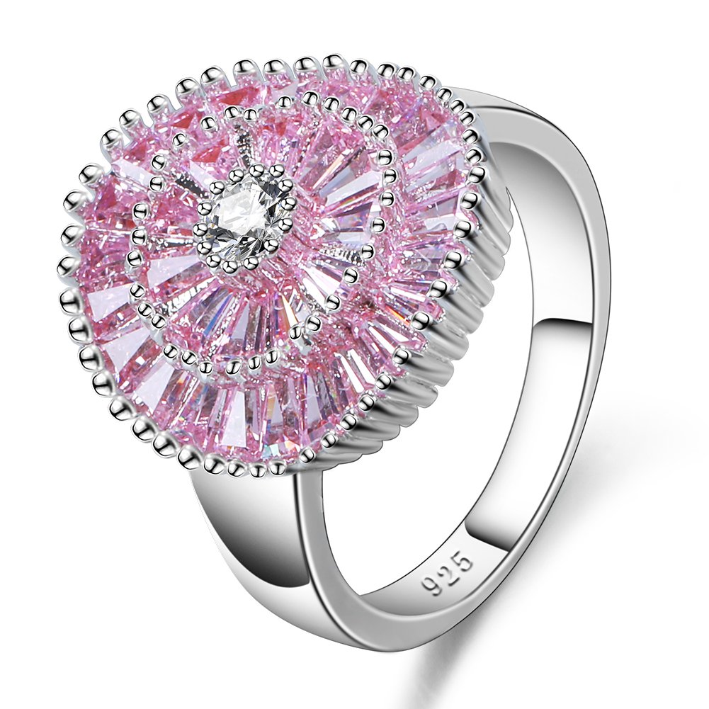 Psiroy 925 Sterling Silver Plated Created Pink Topaz Filled Cluster Statement Ring Size 6