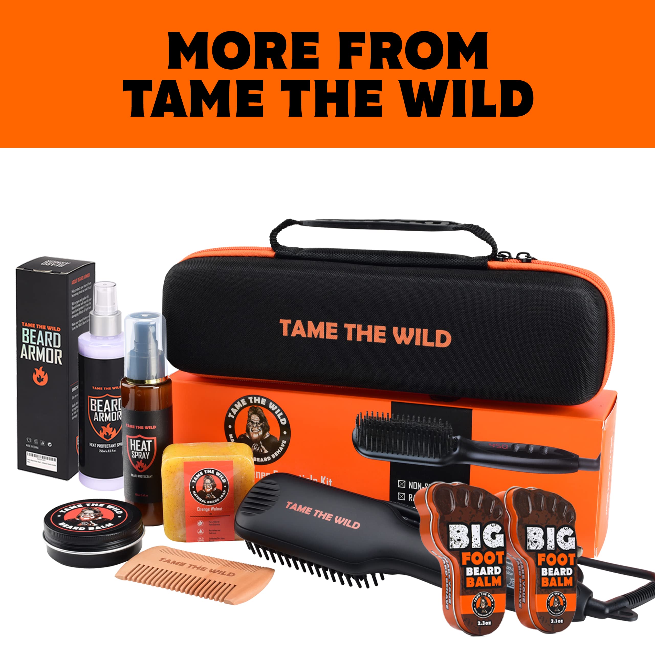 Tame The Wild Pro Beard Straightener for Men Kit - Beard Grooming Kit - Includes Portable Heated Beard Brush, Beard Soap, Pearwood Comb, & Storage Case