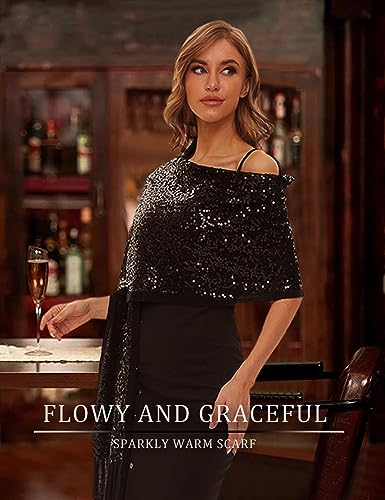 ZOOSPOWER Shawls and Wraps for Evening Dresses, Sequin Ironable Pashmina Shrug for Party