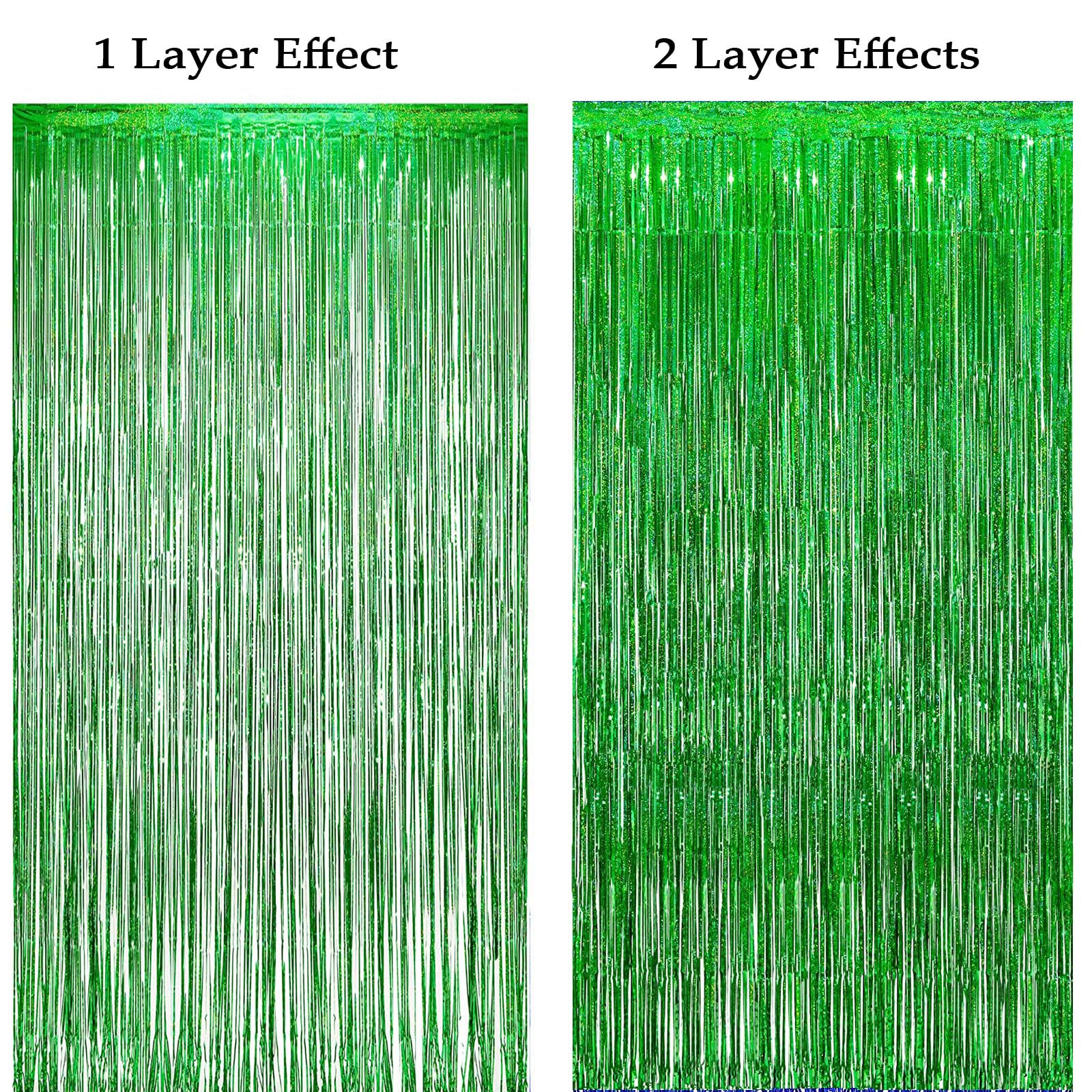 Slmeno 4 Pack Green Foil Fringe Curtain Glitter Backdrop, 12.8x8.2 Feet, Tinsel Curtain Backdrop for Party Decorations, Green Streamer Backdrop Curtain, Christma Hawaiian Birthday Football Backdrop