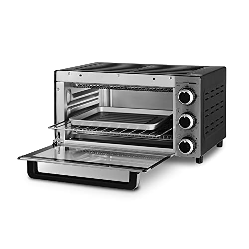 Salton Classic 6 Slice Multi-Function Toaster Oven for 10" Pizzas, Stainless Steel Finish with Timer and Temperature Control, Accessories Included, 1300W (TO2091BK)