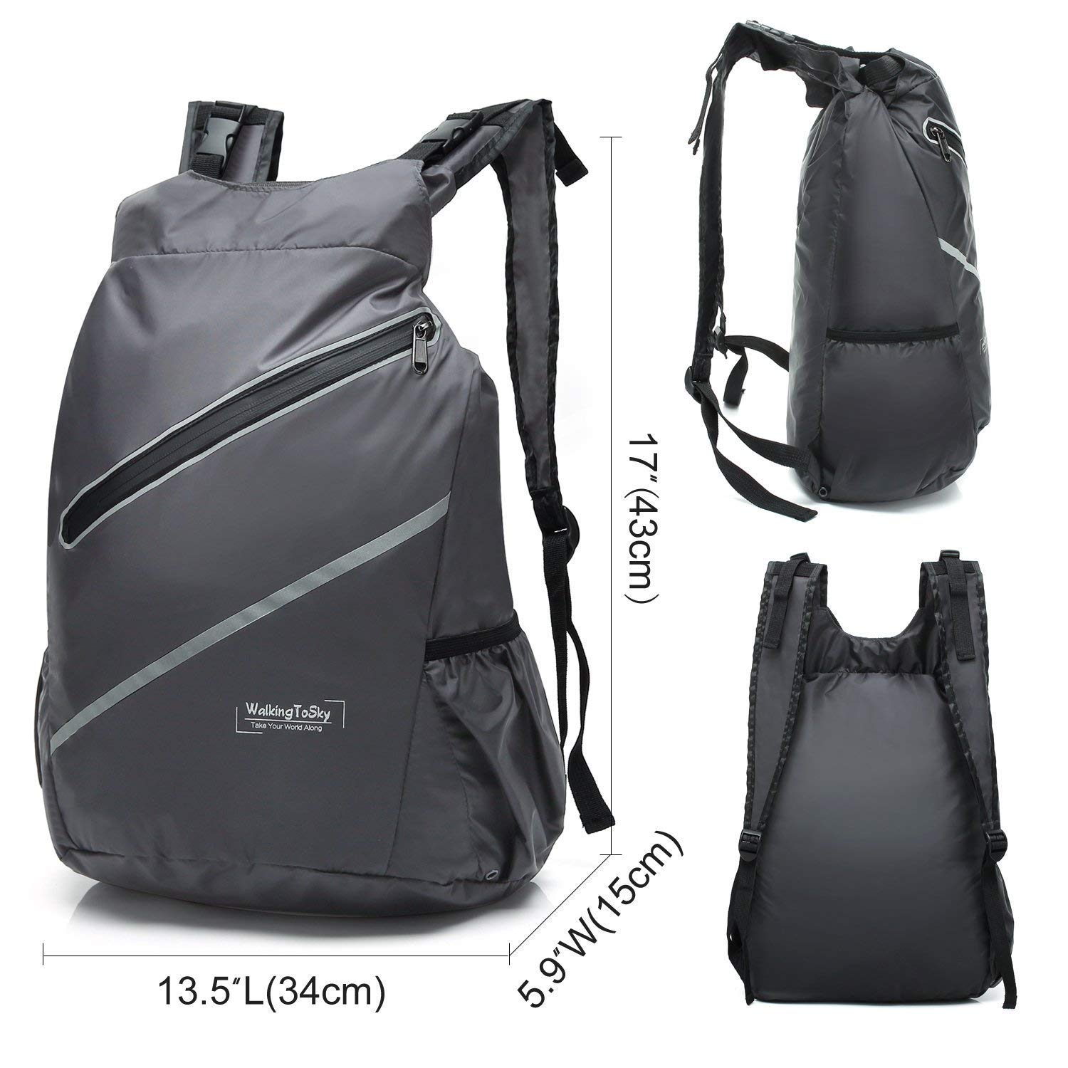 YMF 24L Lightweight Foldable Backpack,portable waterproof hiking backpack (grey)