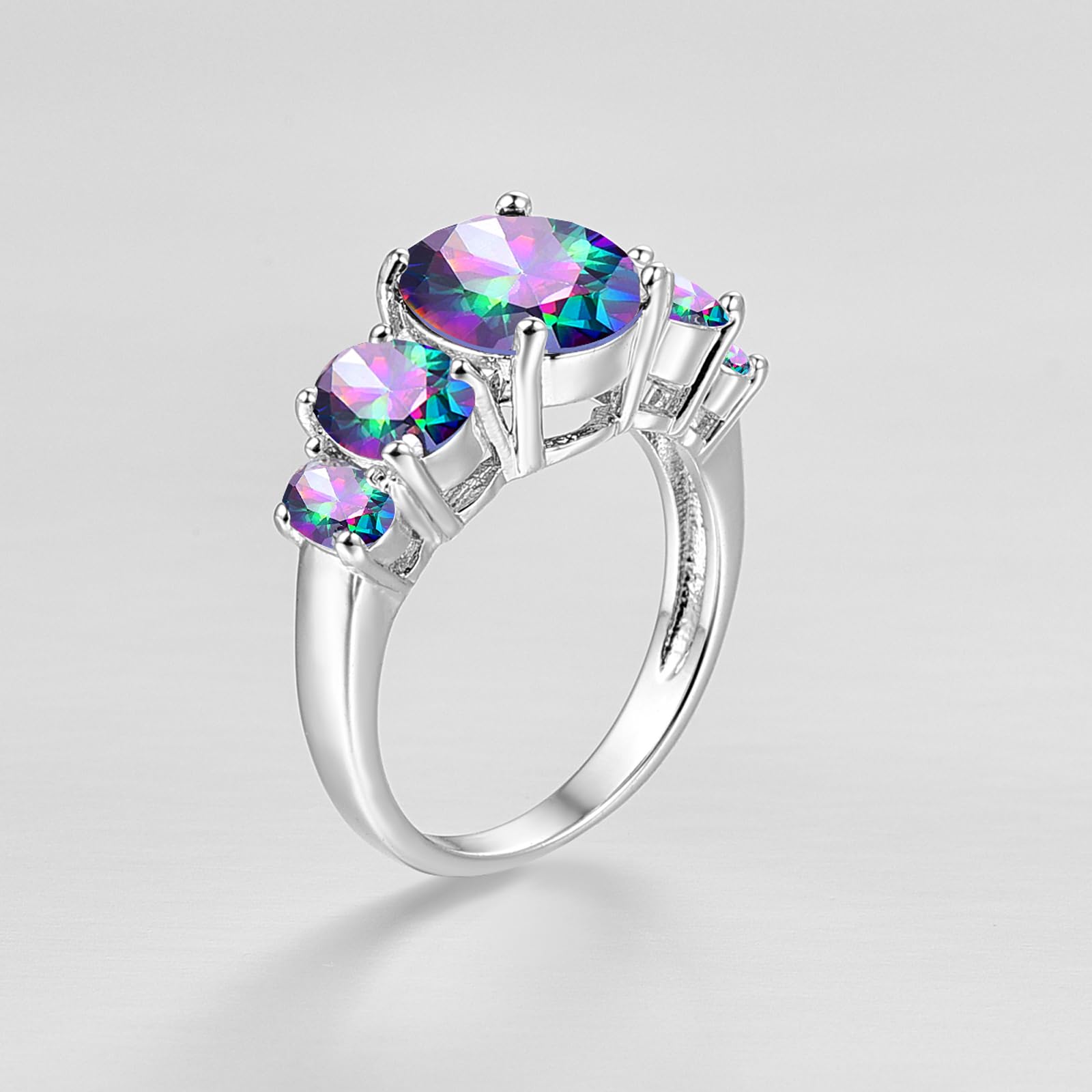 Psiroy Women's 925 Sterling Silver Plated Created Rainbow Topaz Filled Ring Band