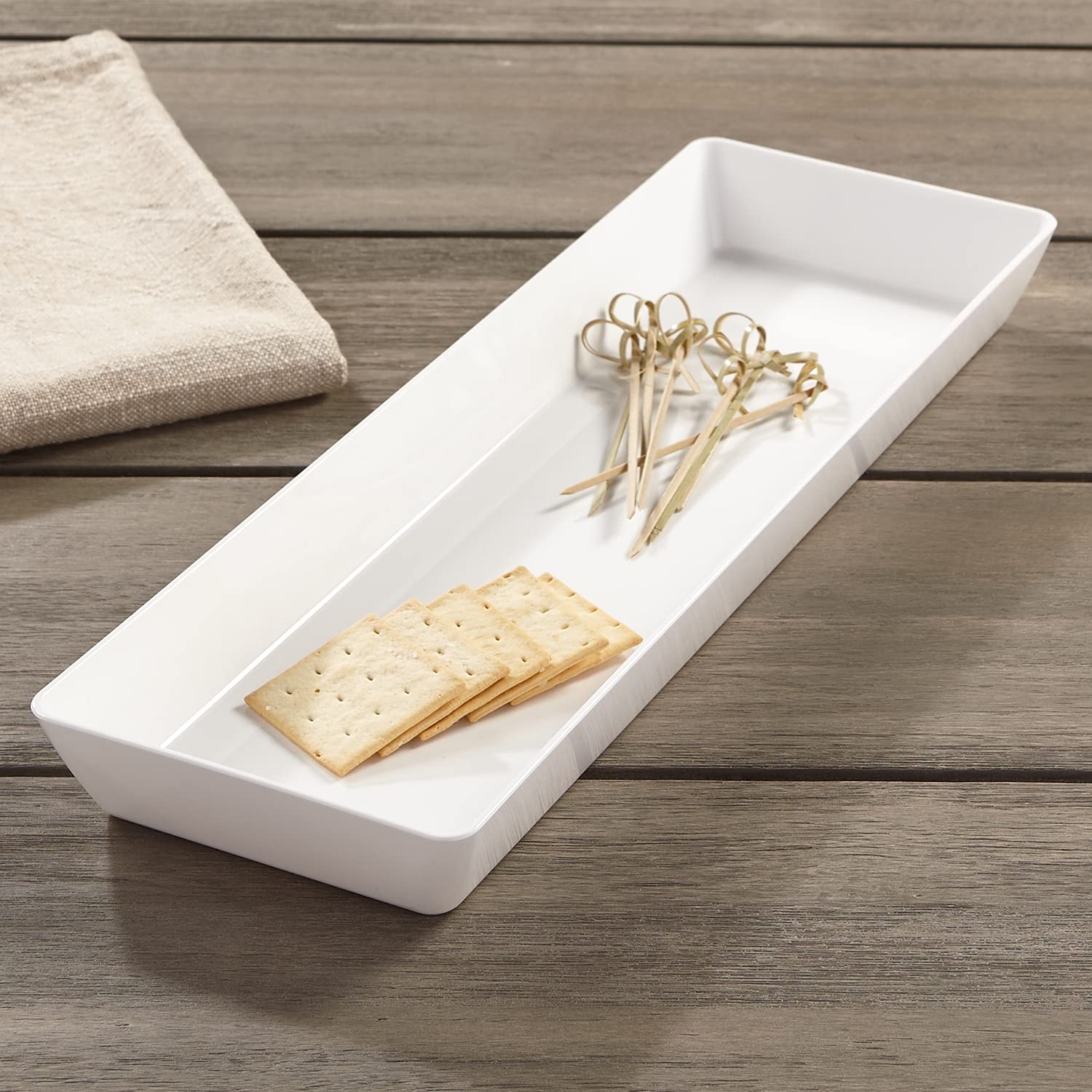 US Acrylic Avant White Plastic Serving Trays (Set of 4) 15β x 5β | Narrow Reusable Rectangular Party Platters | Serve Appetizers, Fruit, Veggies, & Desserts | BPA-Free & Made in USA