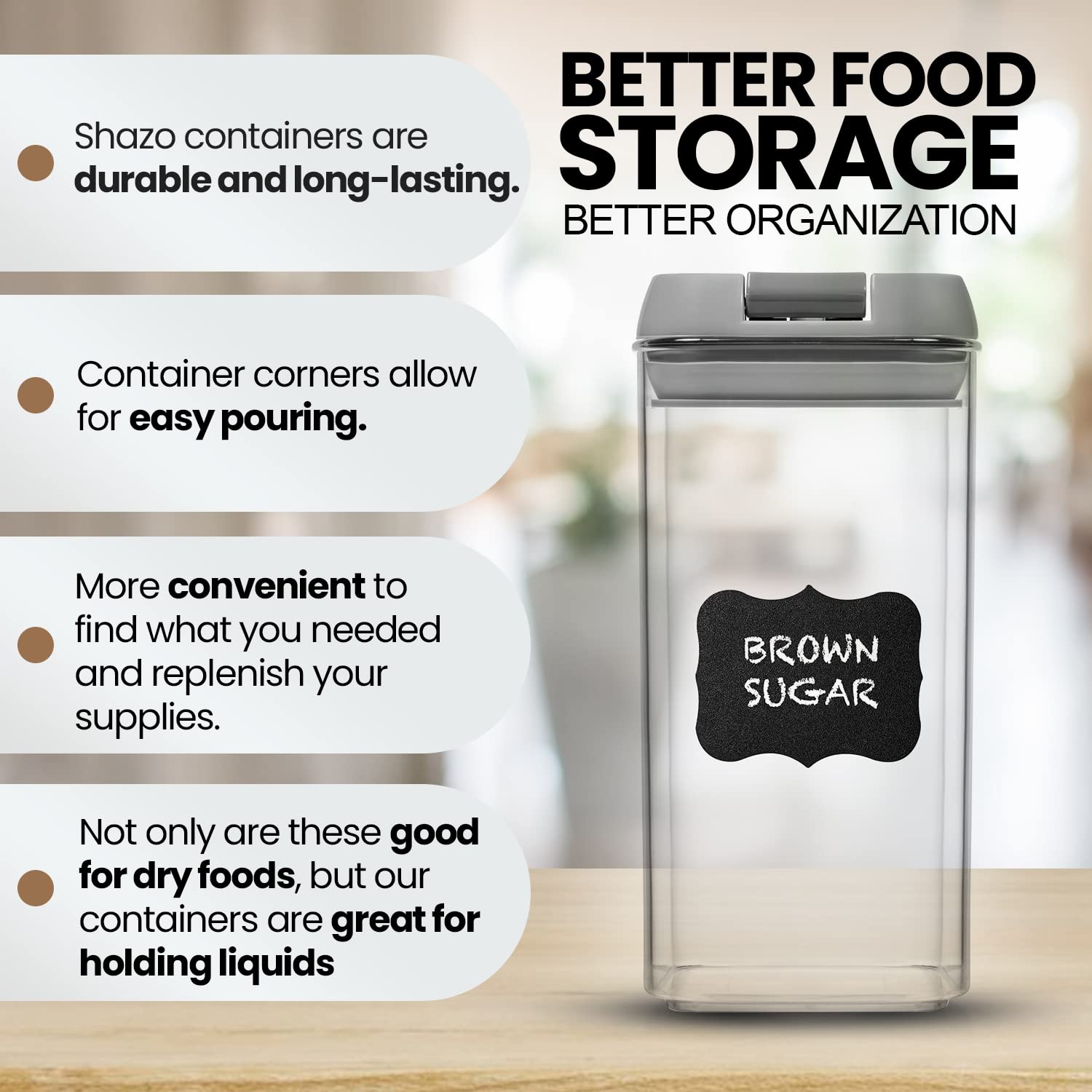Shazo 6 PCs 1.2 Liter Airtight Food Storage Containers with Lids - BPA Free Plastic Cereal Containers with Easy Lock Lids for Kitchen Pantry Organization
