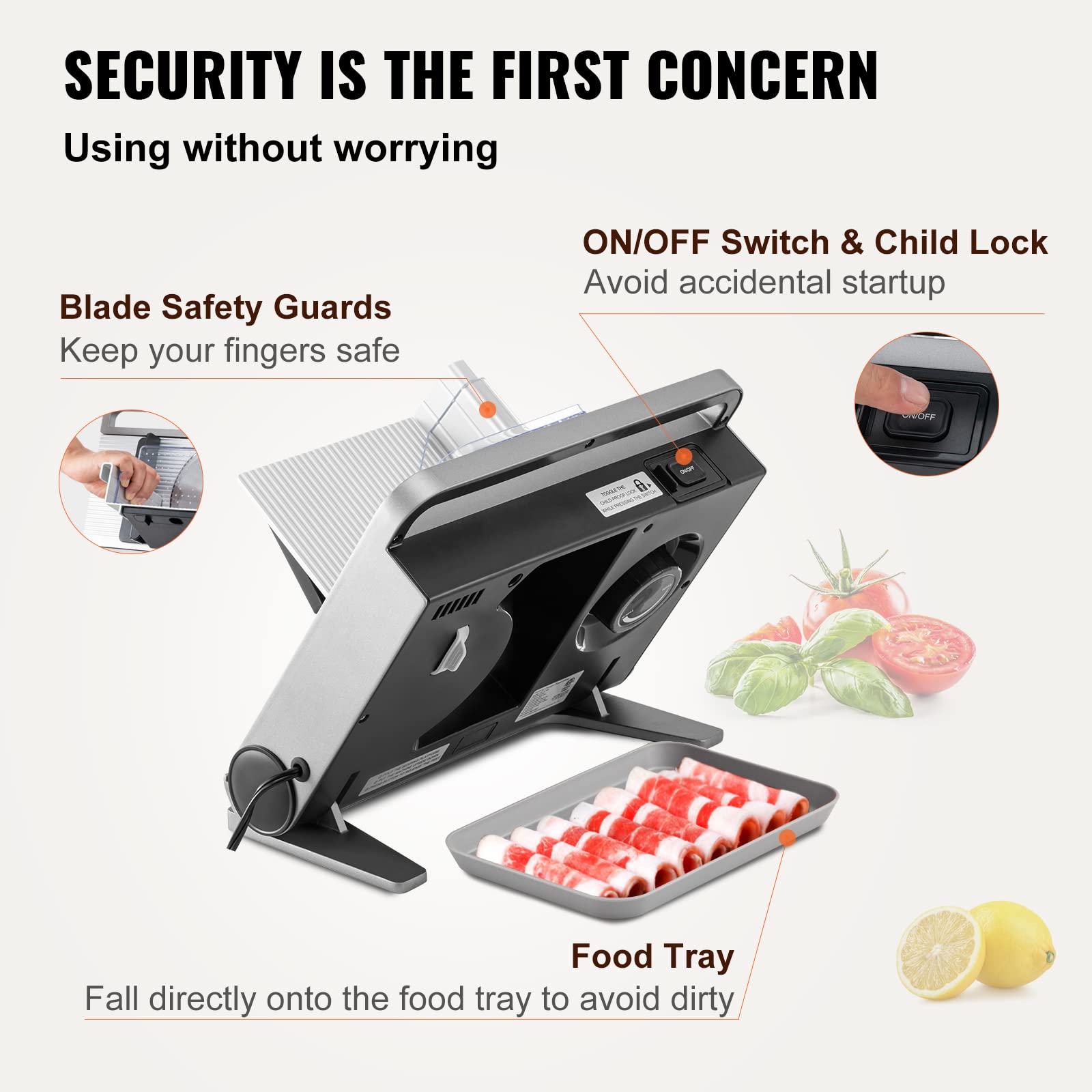 VEVOR Meat Slicer, 45W Electric Deli Slicer with Two 7.5" Stainless Steel Removable Blade, 0-15 mm Adjustable Thickness for Home Use, Child Lock Protection, Food Slicer Machine for Meat Cheese Bread