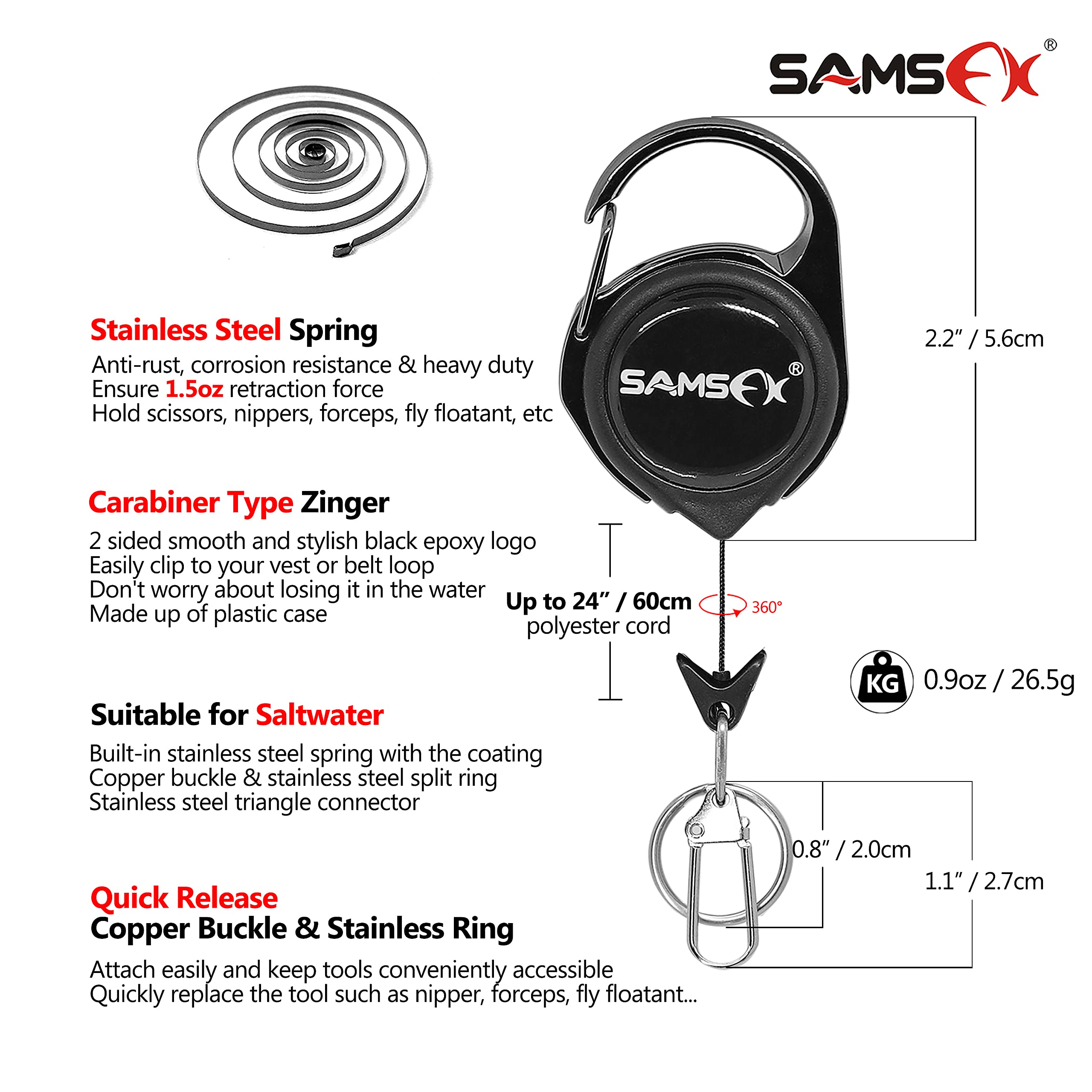 SAMSFX Fishing Magnum Knot Tying Tool and Loop Tyer with Zinger Retractor Combo Fly Fishing Angler Accessories (Silver Knot Tool with Retractor & Loop Tyer)
