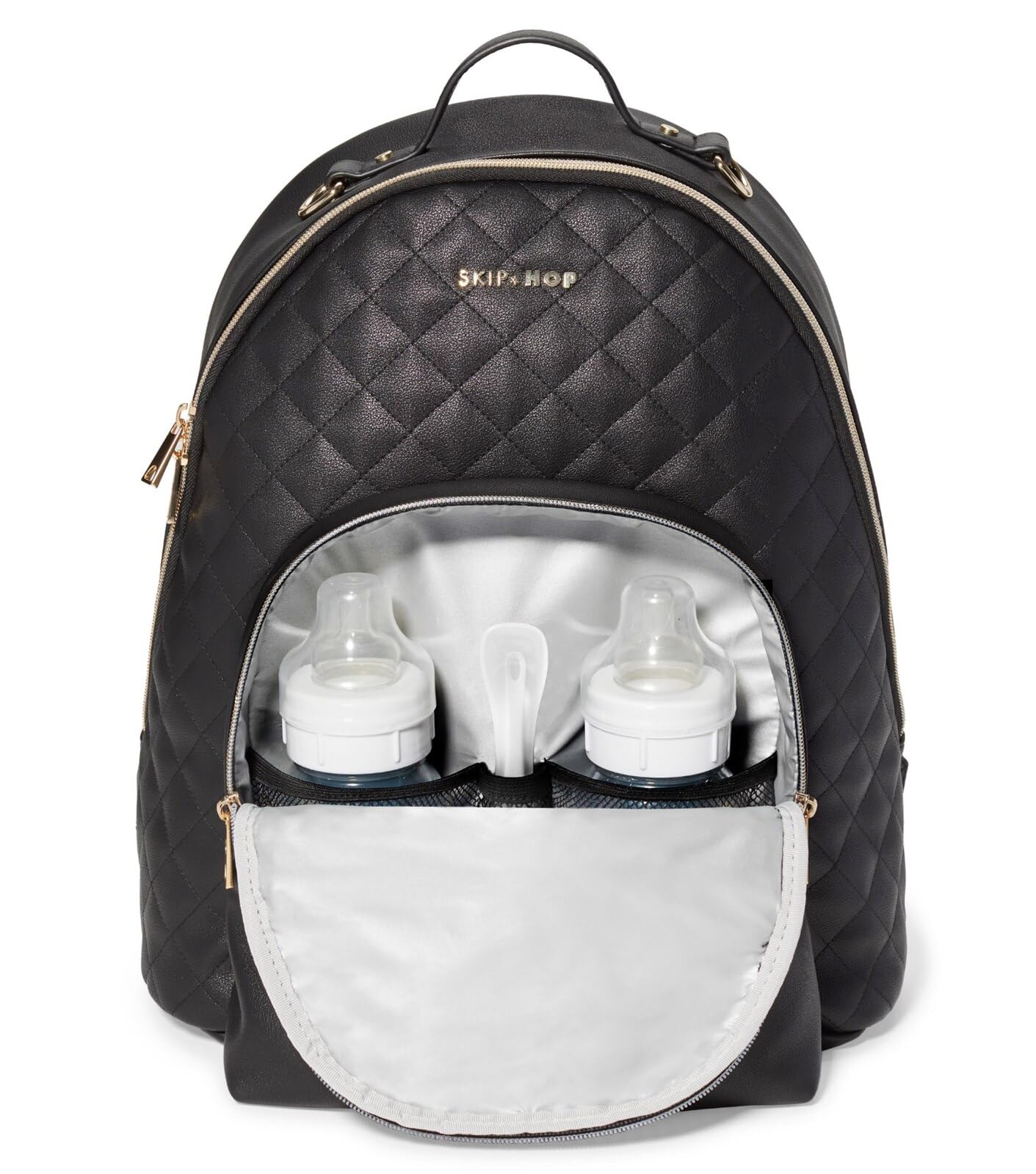 Skip Hop Diaper Bag: Linx Luxury Quilted Vegan Leather with Changing Pad & Stroller Attachment, Black