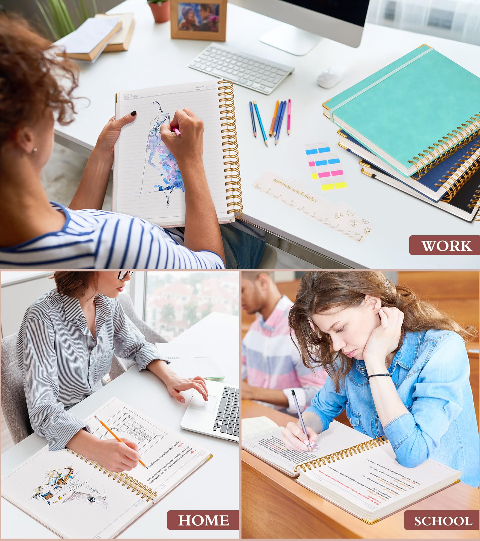 Spiral Notebook Journal 8.5” x 11”, 300 Pages Hardcover Leather Lined Journals for Women Men, A4 Large College Ruled Notebooks with 100 GSM Thick Paper, Spiral Journal for Writing Work School, Pink