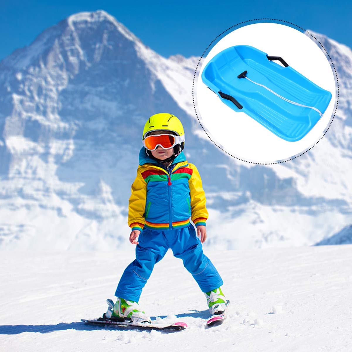 Snow Sled Downhill Toboggan Plastic Winter Snow Saucer Snow Slider Disc Board with Handle for Adults