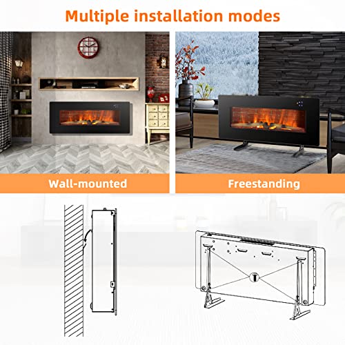 Tangkula 42 Inches Electric Fireplace, Freestanding & Wall-Mounted Electric Heater, 1400W Electric Fireplace with Timer, Remote Control, Touch Screen, 7 Flame Colors, Overheating Protection