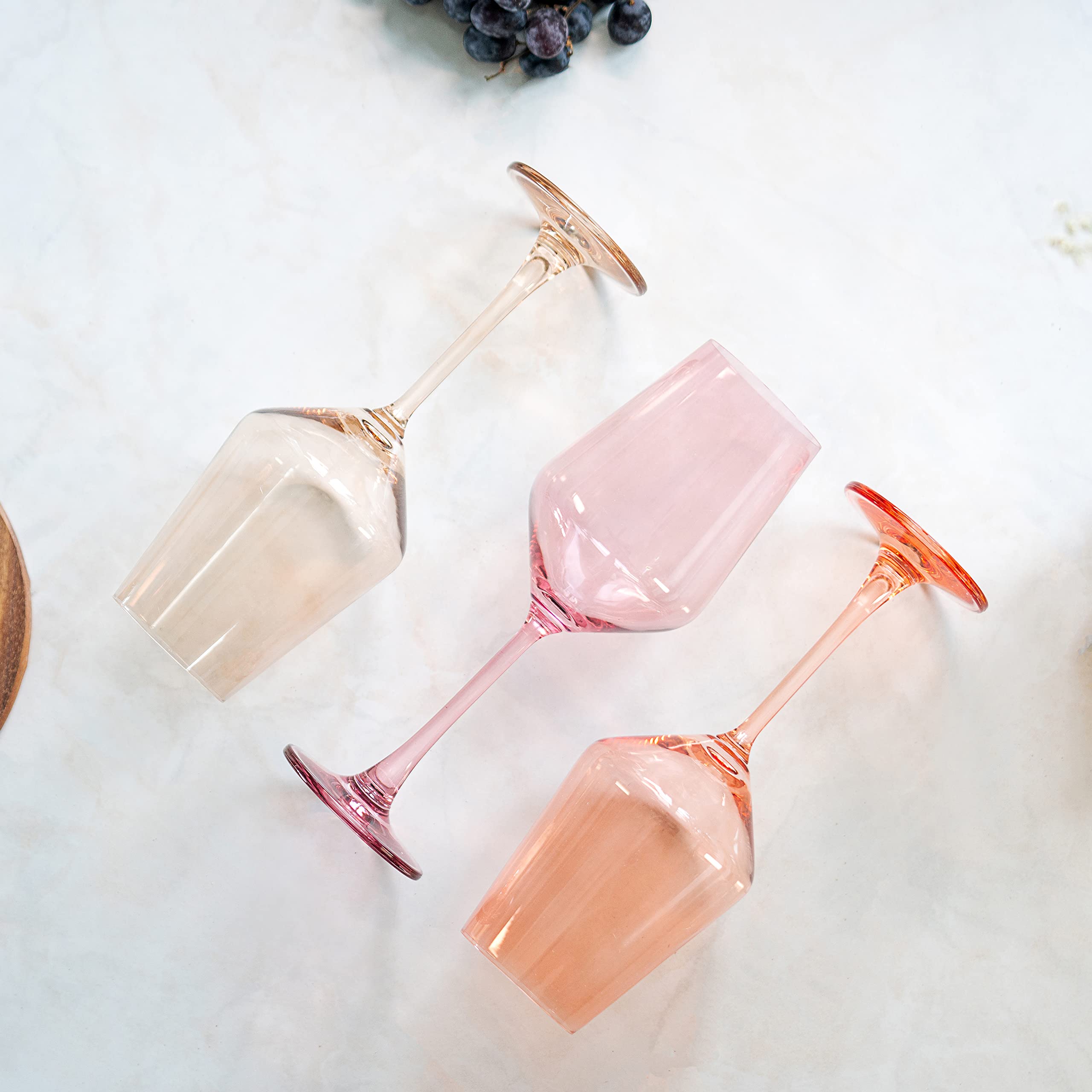 VinoVista Colored Wine Glasses - Rose Gold Theme - Set of 6 (Rose Gold Theme)