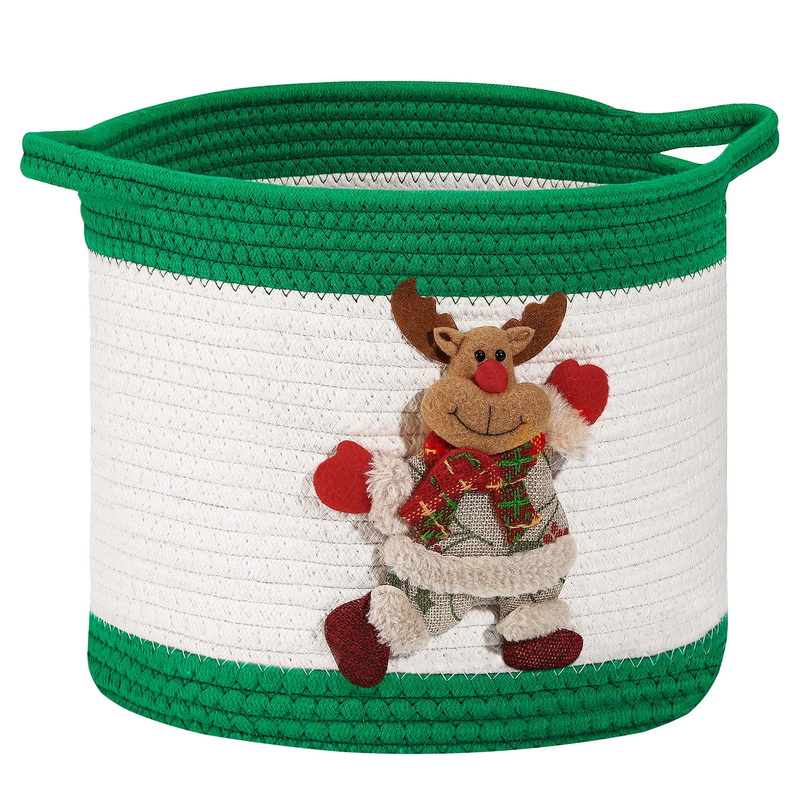 Zooawa Laundry Basket|Cotton Rope Baskets for Baby Room|Colorful Baskets for Classroom | Baby Laundry Basket for Nursery Storage|Toy Baskets Organizer for Baby Nursery Decor, 11"x11", Christmas Elk