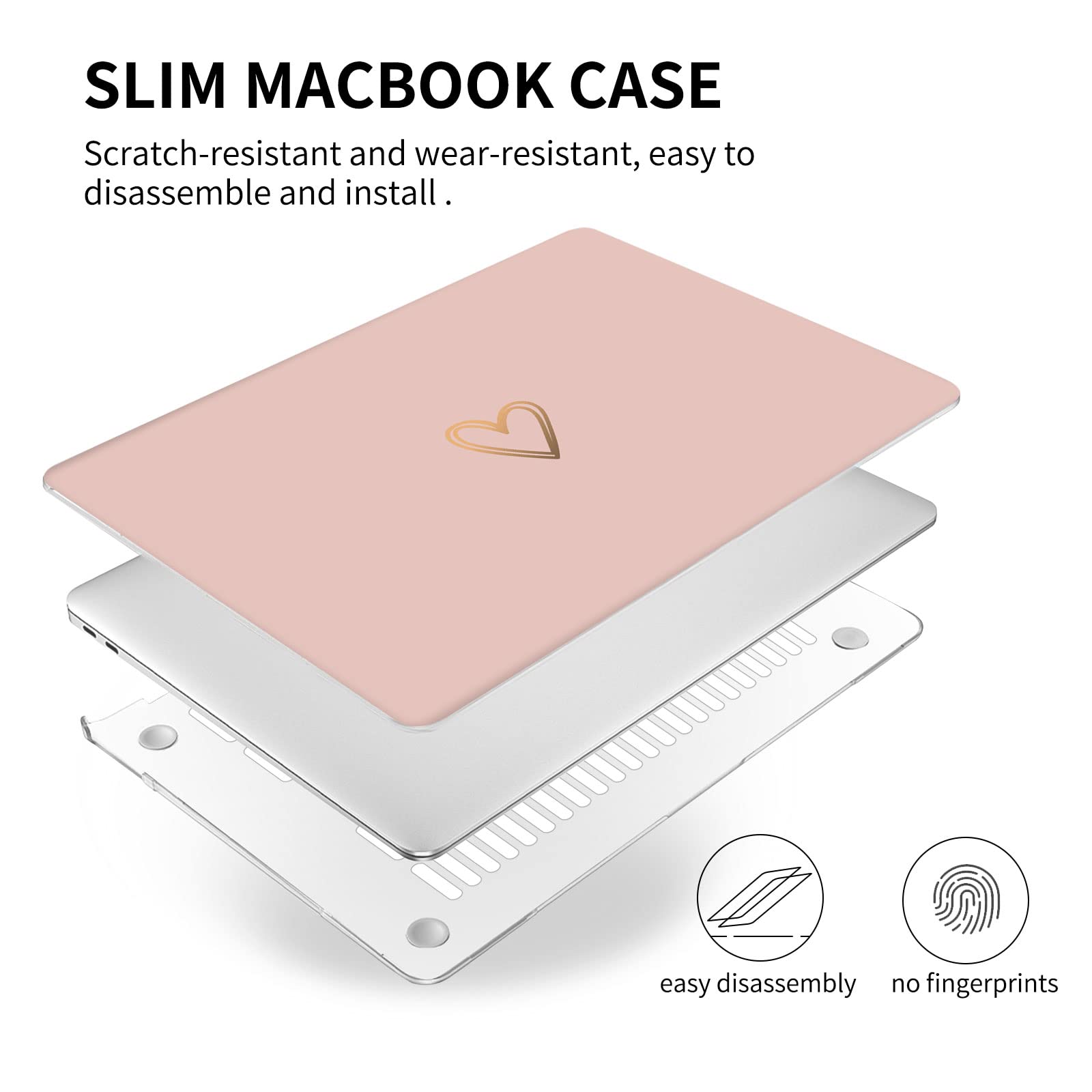 Seorsok Compatible with MacBook Air 13 Inch Case 2020 2019 2018 Release A1932 A2179 M1 A2337 Touch ID, Gold&Cute Heart Pattern Plastic Hard Shell Case with Keyboard Cover,Pink