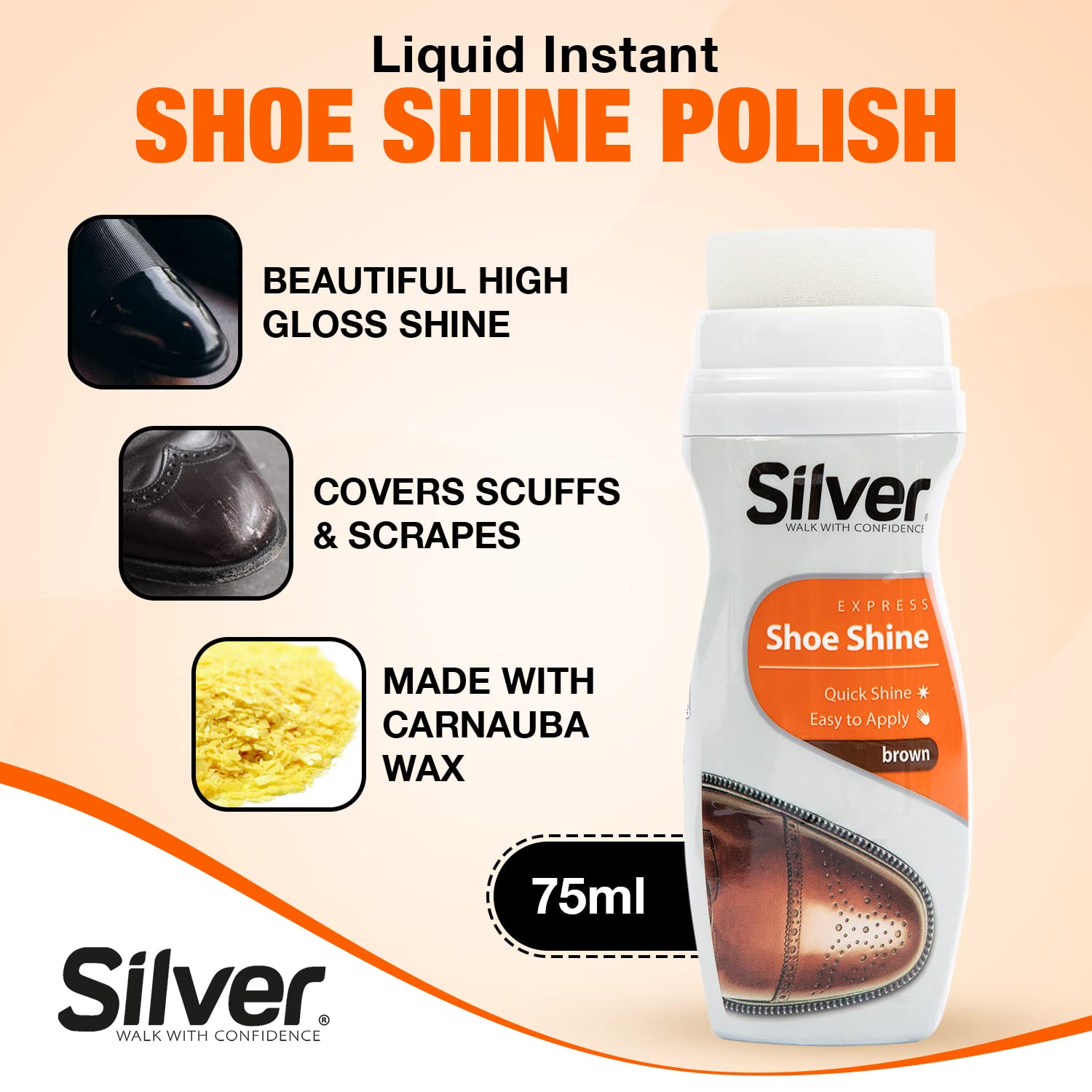 Silver Liquid Instant Shoe Shine Polish for Shoes, Boots & More - 75mL(Neutral)