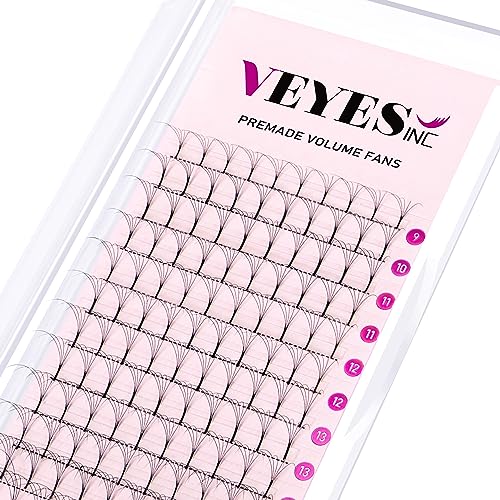 VEYES INC Lash Extension Supplies Premade Fans Eyelash Extensions Mixed Tray 8D 0.07 D curl 9-16mm Short Stem Volume Lashes Matte Black 320FANS