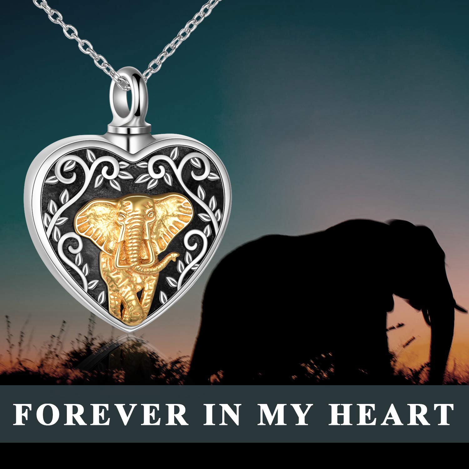 YFN Urn Necklaces for Ashes Sterling Silver Elephant Cremation Necklace Jewelry for Ashes Heart Memory Jewelry for Women Men