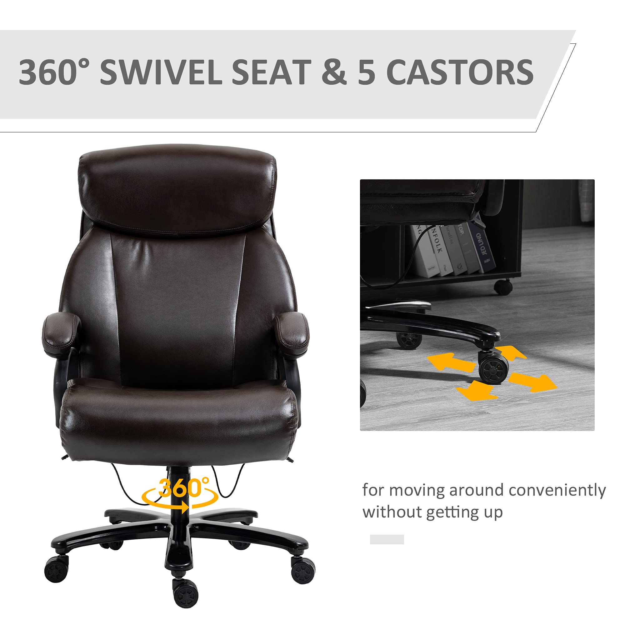 Vinsetto Big and Tall Executive Office Chair 396lbs with Wide Seat, Home High Back PU Leather Chair with Adjustable Height, Swivel Wheels, Brown