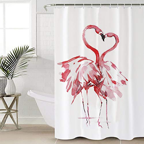 RainbowDay Shower Curtain Sets for Bathroom Decor with 12 Hooks, Valentine's Day Love Flamingo 72x72 Inch Bath Curtain Washable Shower Curtain for Bathtub