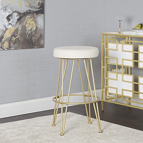 Silverwood Vinnie Leather and Metal 29" Upholstered Backless Counter Height Barstool, White