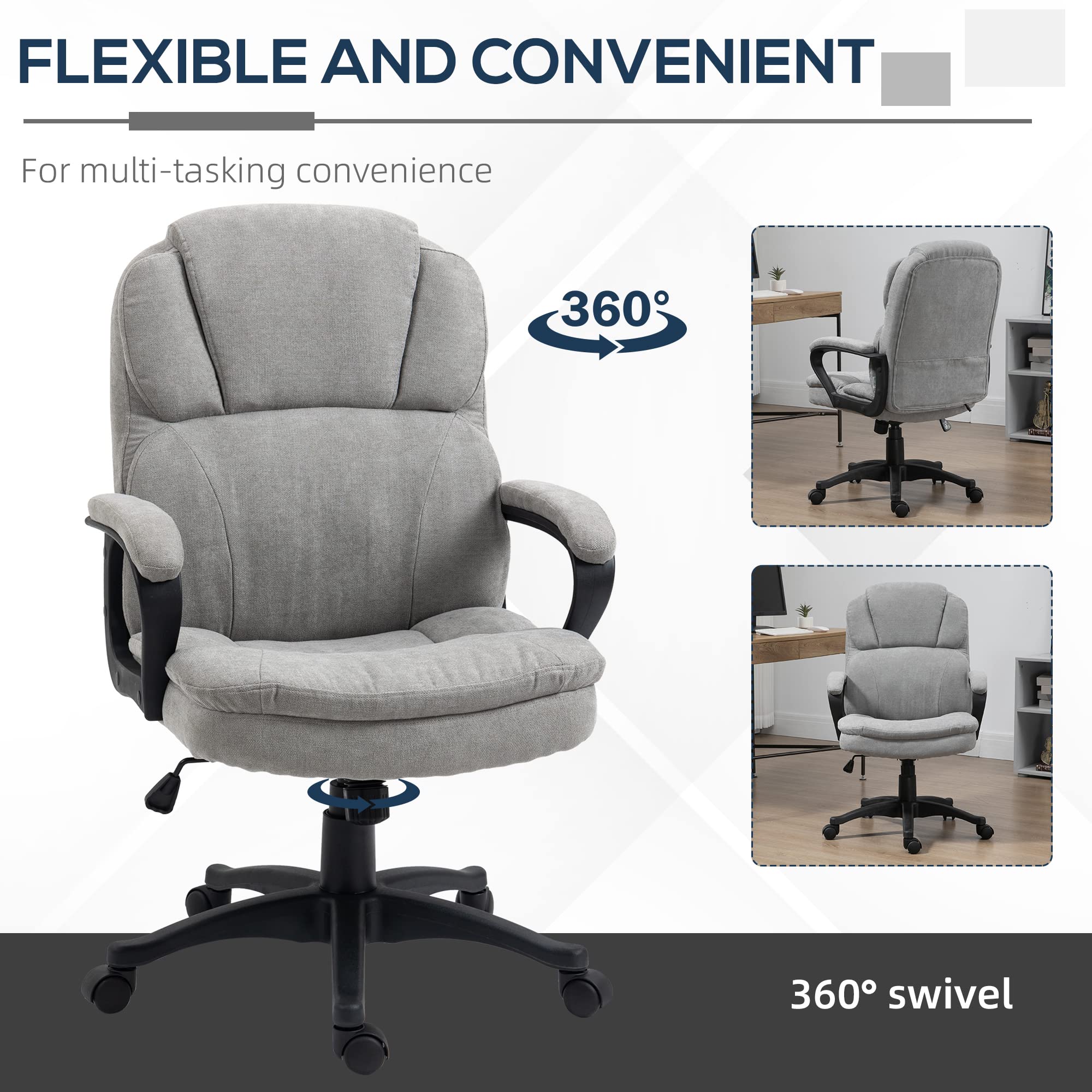 Vinsetto Massage Office Chair with 2 Vibration Motor Points, USB Power, Height Adjustable Executive Computer Chair, Comfy Desk Chair, Gray