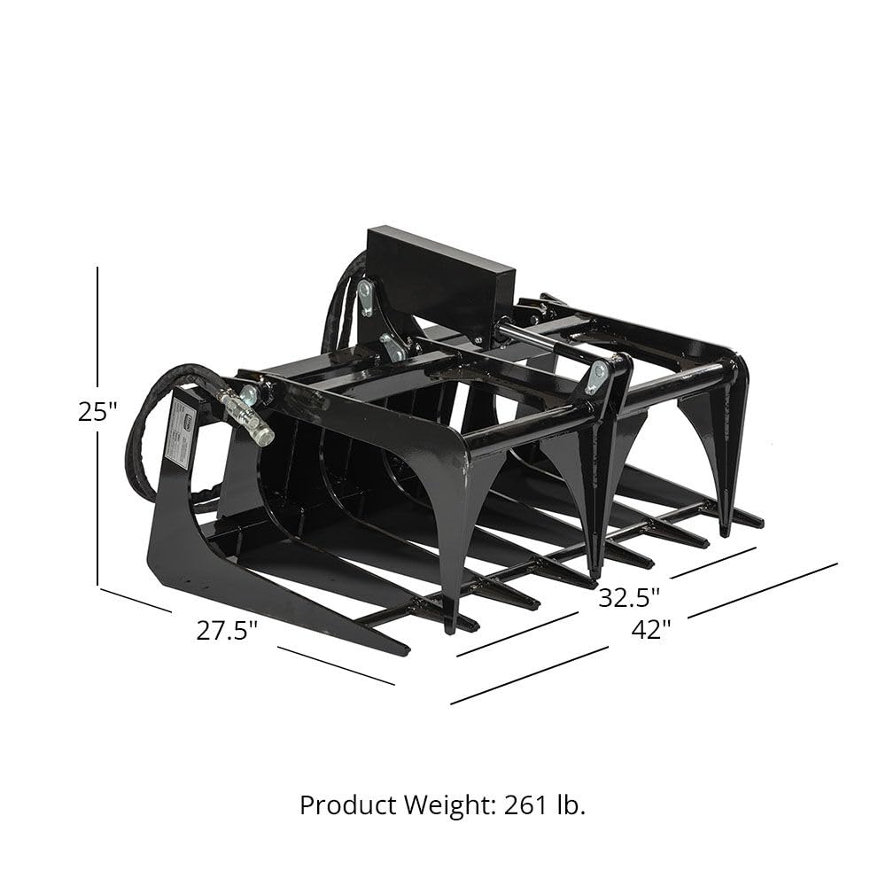 Titan Attachments 42" Mini Skid Steer Root Grapple Bucket, Universal Quick Tach Connection, 3,000 PSI Hydraulic Cylinder with Cylinder Guards, for Clearing Trees, Roots, Rocks, Brush