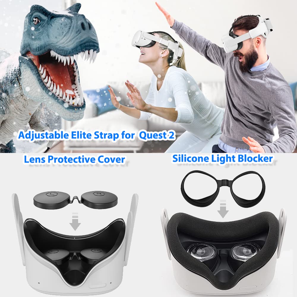 TAACOO Head Strap for Oculus/Meta Quest 2, Replacement for Elite Strap Adjustable Headband with Detachable Mobile Power Holder Mount, with Light Blocker and Lens Protector Cover