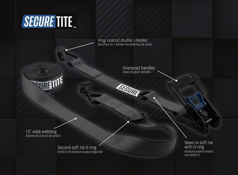 Secure Tite Ratchet Straps 4 Pack, Ratcheting Tie Down Straps with Hooks - 1-1/4” x 16’ Truck Tie Down Straps – Vinyl Double J-Hooks, 1000 lbs. Working Load Limit, 3000 lbs. Break Strength