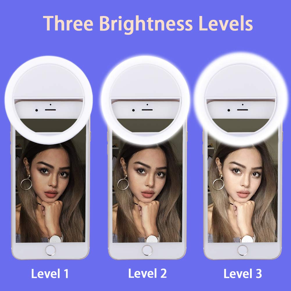 Selfie Light for iPhone & Android,LVYOUIF Portable Clip on Ring Selfie Light Flash with 36 Rechargeable LED for Phone Laptop iPad Photography Camera Video Girls Makeup(White)