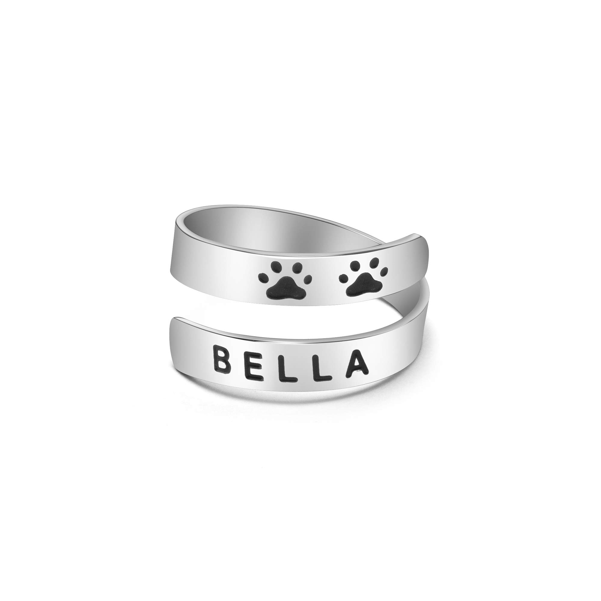 Yiyang Memorial Gifts Customized Pet Name Rings for Her Puppy Funny Dainty jewelry with Paw Print Pet Name Bella for Women Men Dog Cat Lover