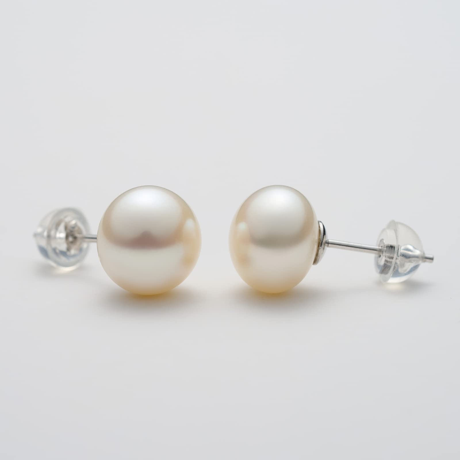 SWEETV Pearl Earrings for Women Real Freshwater Button Pearl Studs for Wedding 9.5-10.0mm Pearl Sterling Silver Earring