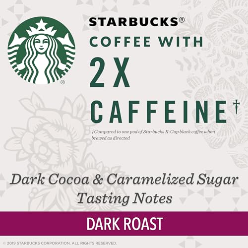 Starbucks Dark Roast K-Cup Coffee Pods with 2X Caffeine, for Keurig Brewers, 6 boxes (60 pods total)