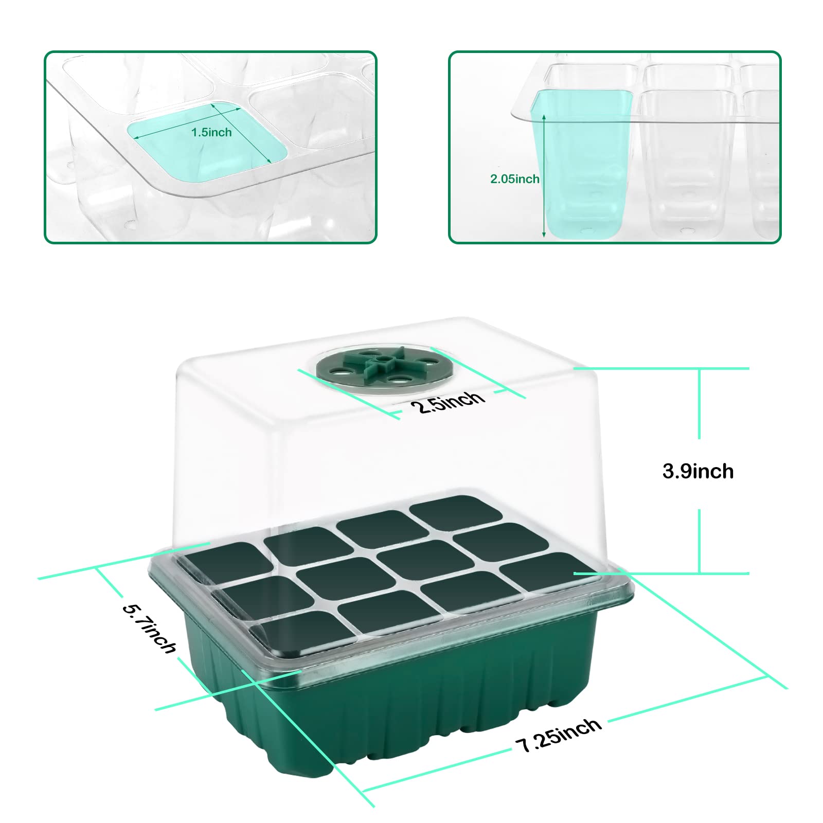 Seed Starter Tray with Grow Light, 5pcs Seed Starter Kit with Grow Light, Seeding Starter Trays with Humidity Domes, Plant Starter Trays Covers Height 3.9", Indoor Gardening Plant Germination Trays
