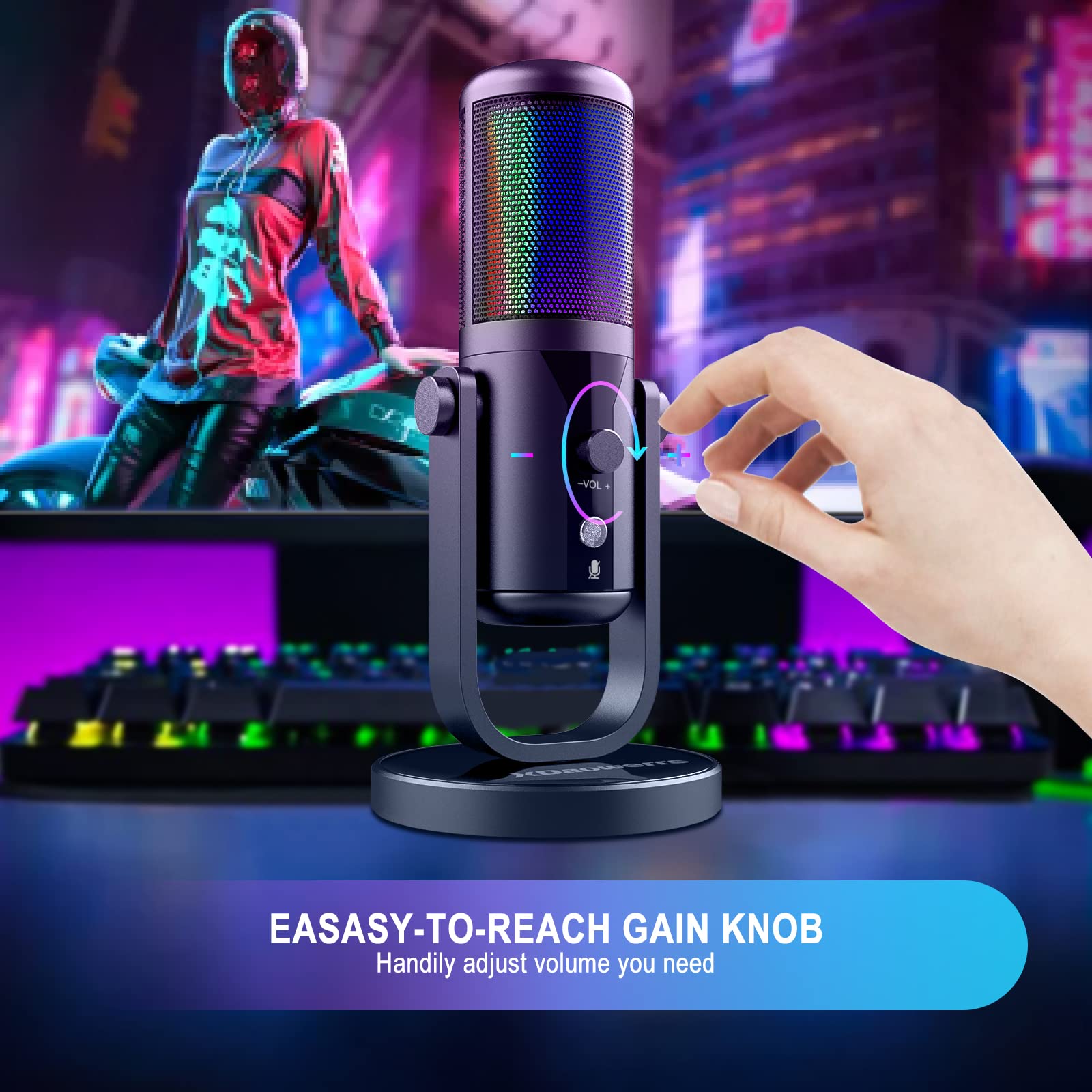XDaowerrs Gaming RGB USB Condenser Microphone, 192KHZ/24Bit Plug & Play Mic for PC, PS4 and Mac, Cardioid Pickup Pattern, Quick Mute, Gain Control, Streaming, Podcasts, Twitch, YouTube, Discord