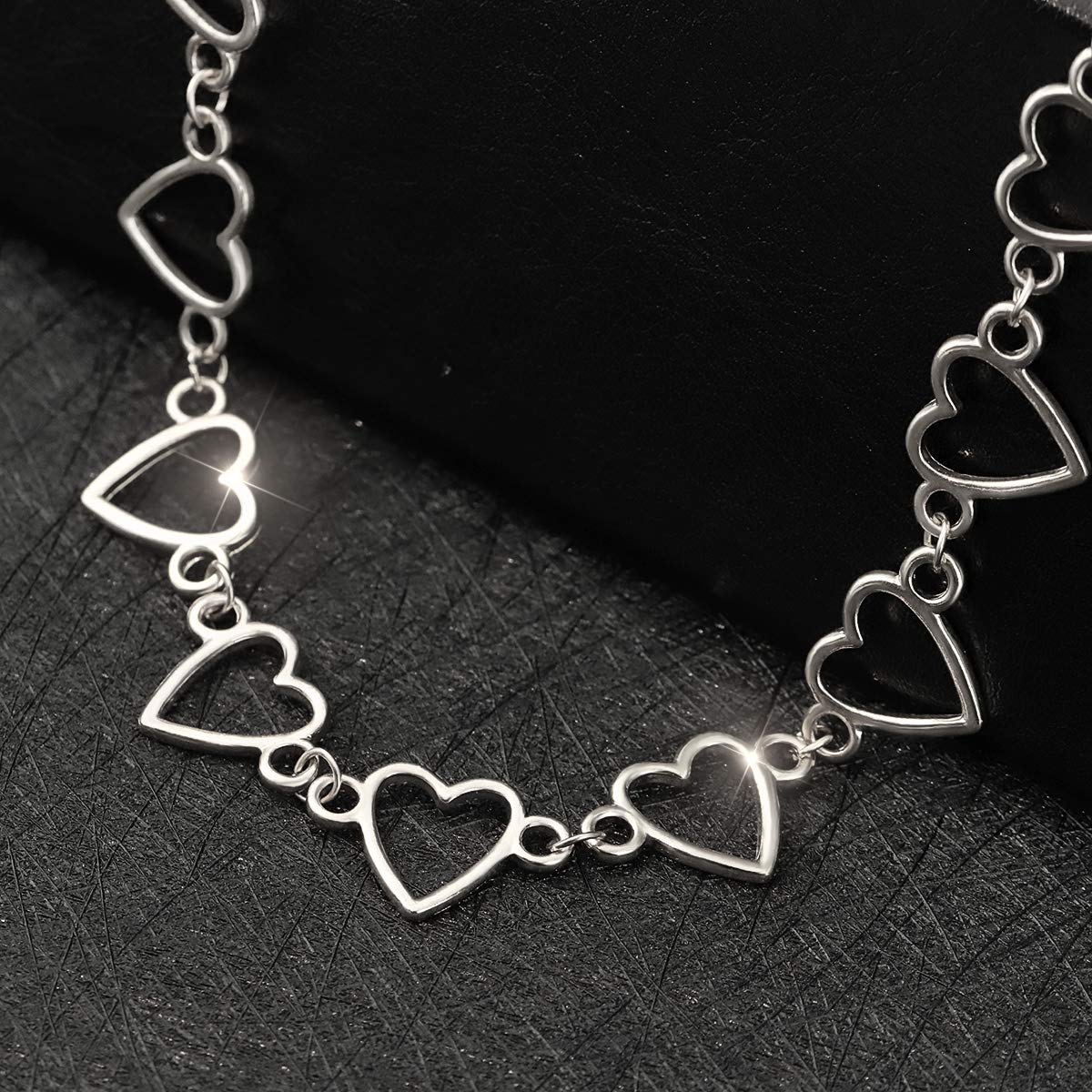 Suyi Choker Necklace - Simple Heart Chain Choker Statement Clavicle Necklace Gift for Women Necklace Jewerly HeartSilver