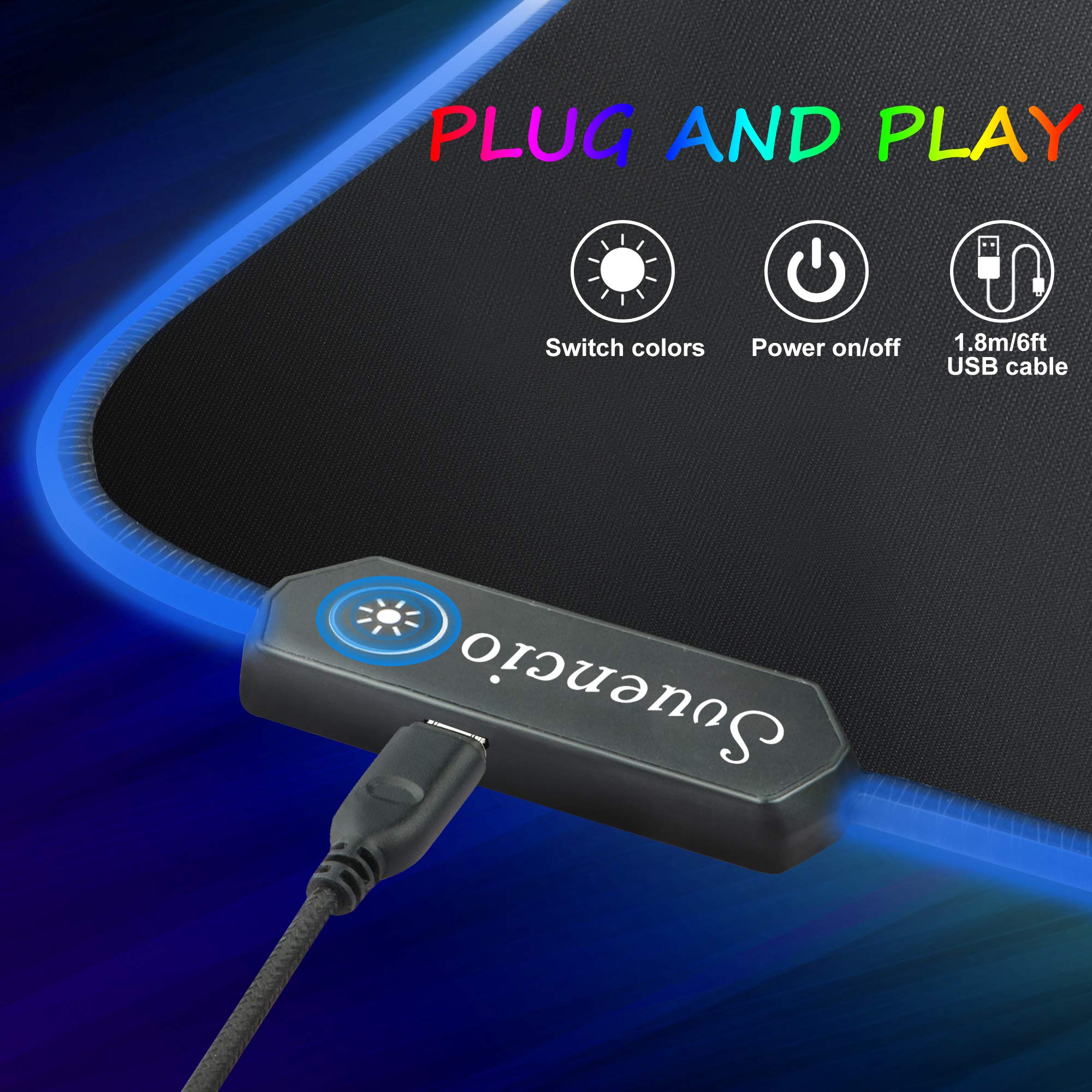 RGB Mouse Pad,Large Led Gaming Mouse Pad with 14 Lighting Modes and 2 Brightness Levels,Non-Slip and Waterproof Soft Mouse Mat Suitable for Gamer/E-Sport Pros/Office
