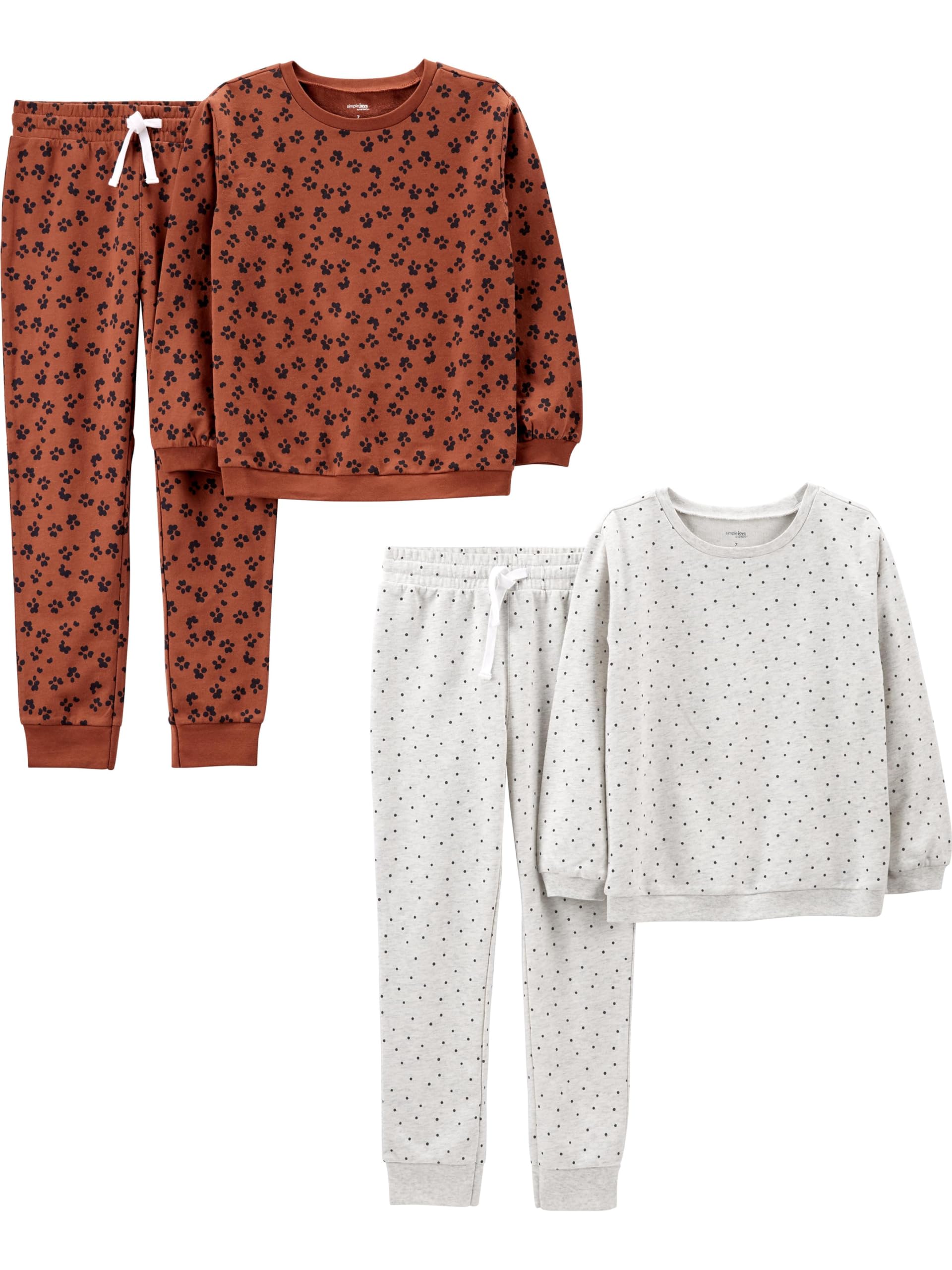 Simple Joys by Carter's Little Girls' 4-Piece Sweatshirt Set, Animal Print/Grey, 6