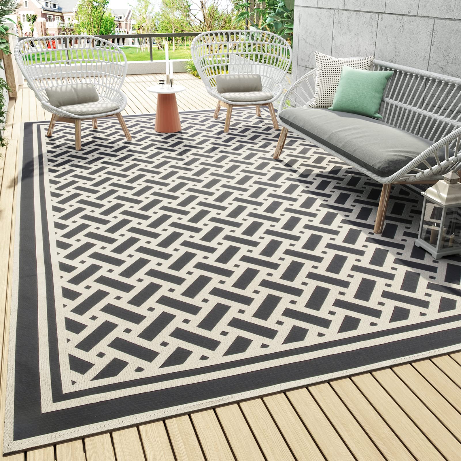tchdio Weave Outdoor Patio Rug 5x8 Area Rug, Classic Outdoor Area Rug, Easy Cleaning, High Traffic, Non Shedding Indoor Outdoor Rugs